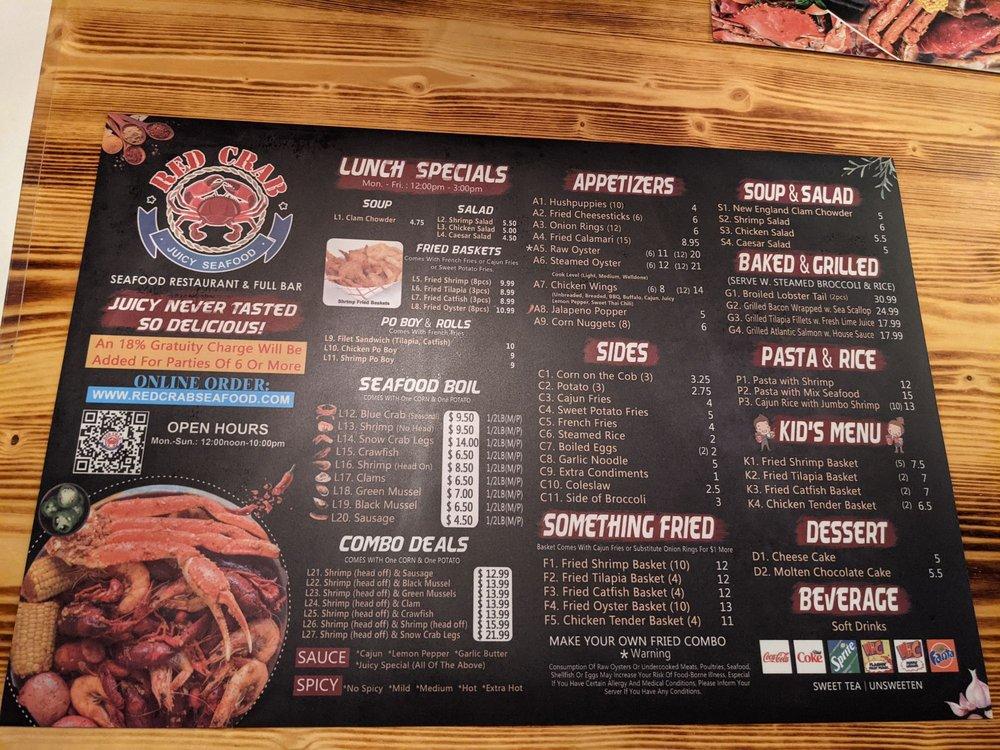 Menu at Red Crab - Juicy Seafood restaurant, Jacksonville