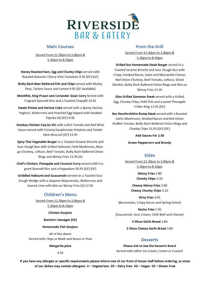 Menu at Riverside Bar and Eatery, Hereford