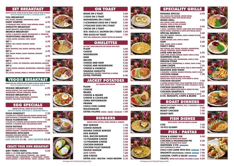 Menu at Cafe Rosana, Epsom