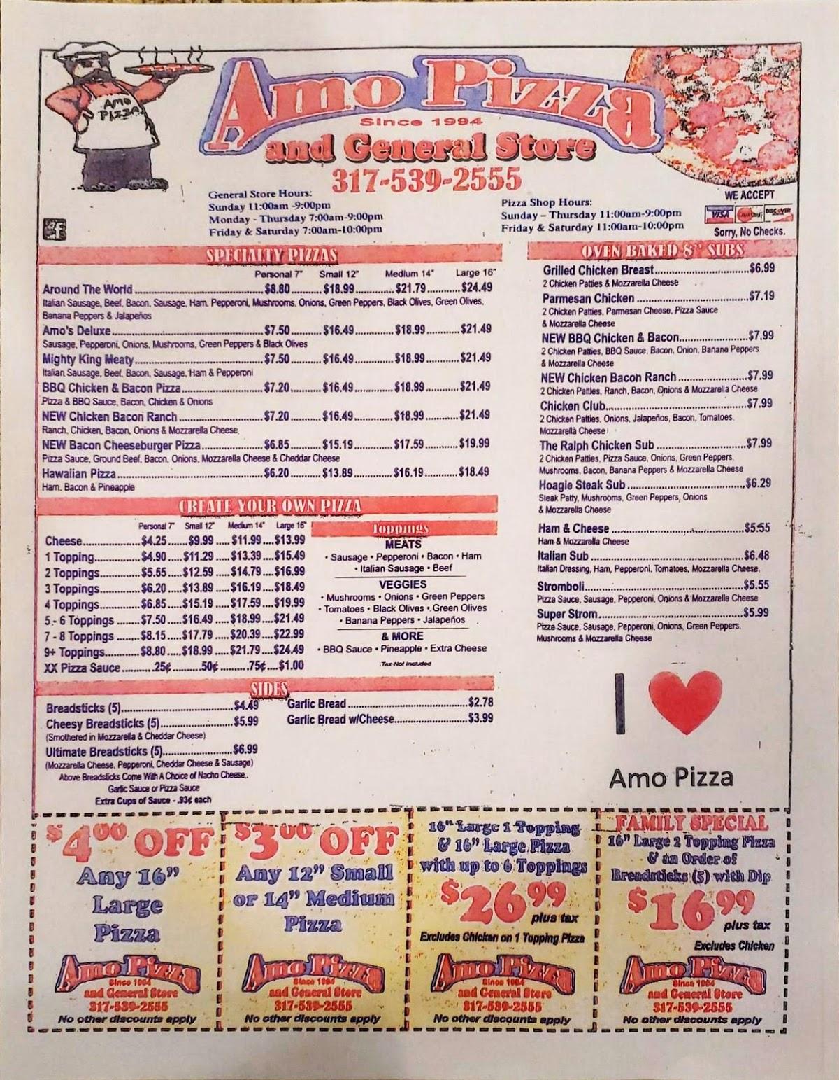 Menu at Amo Pizza & General Store pizzeria, Amo, N Pearl St