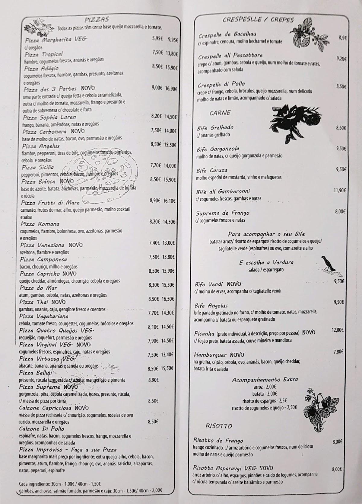 Carta de pizzería Angelus, Odivelas