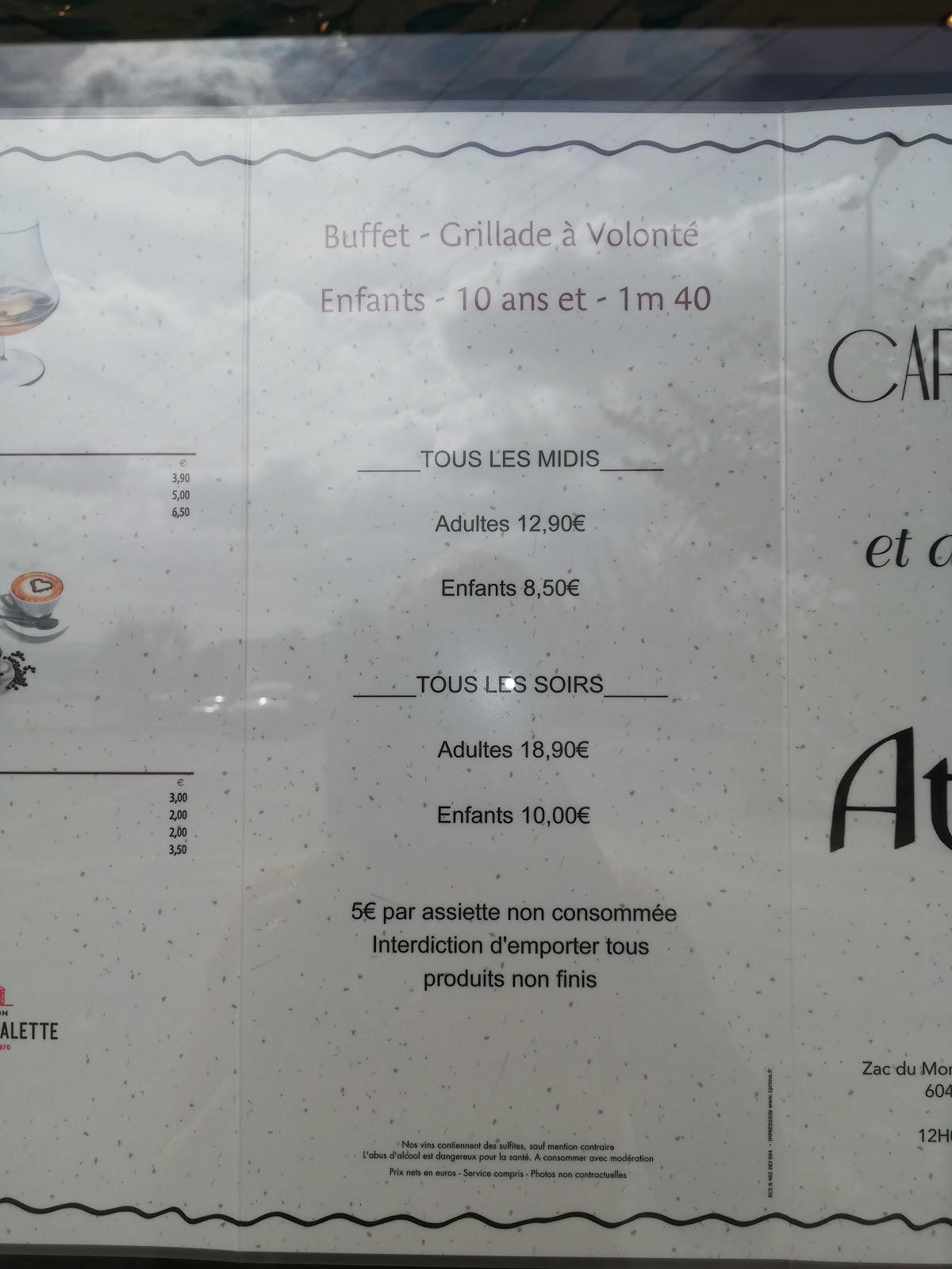 Menu au Atlantis restaurant, Noyon