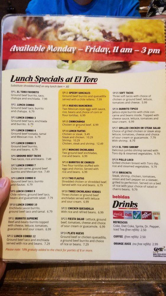Menu at El Toro Mexican Restaurant, Gulf Shores, Gulf Shores Pkwy
