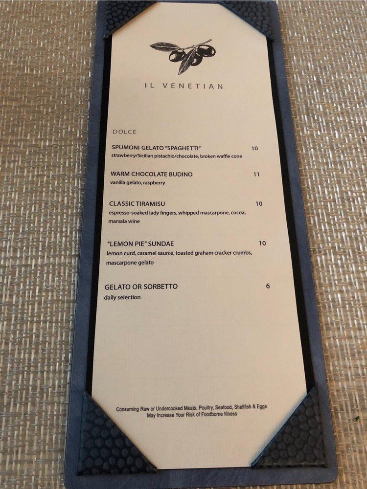Menu at Il Venetian restaurant, Cleveland, 100 St Clair Ave NE