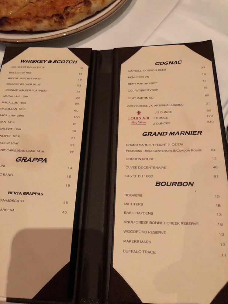 Menu at La Luce restaurant, Orlando
