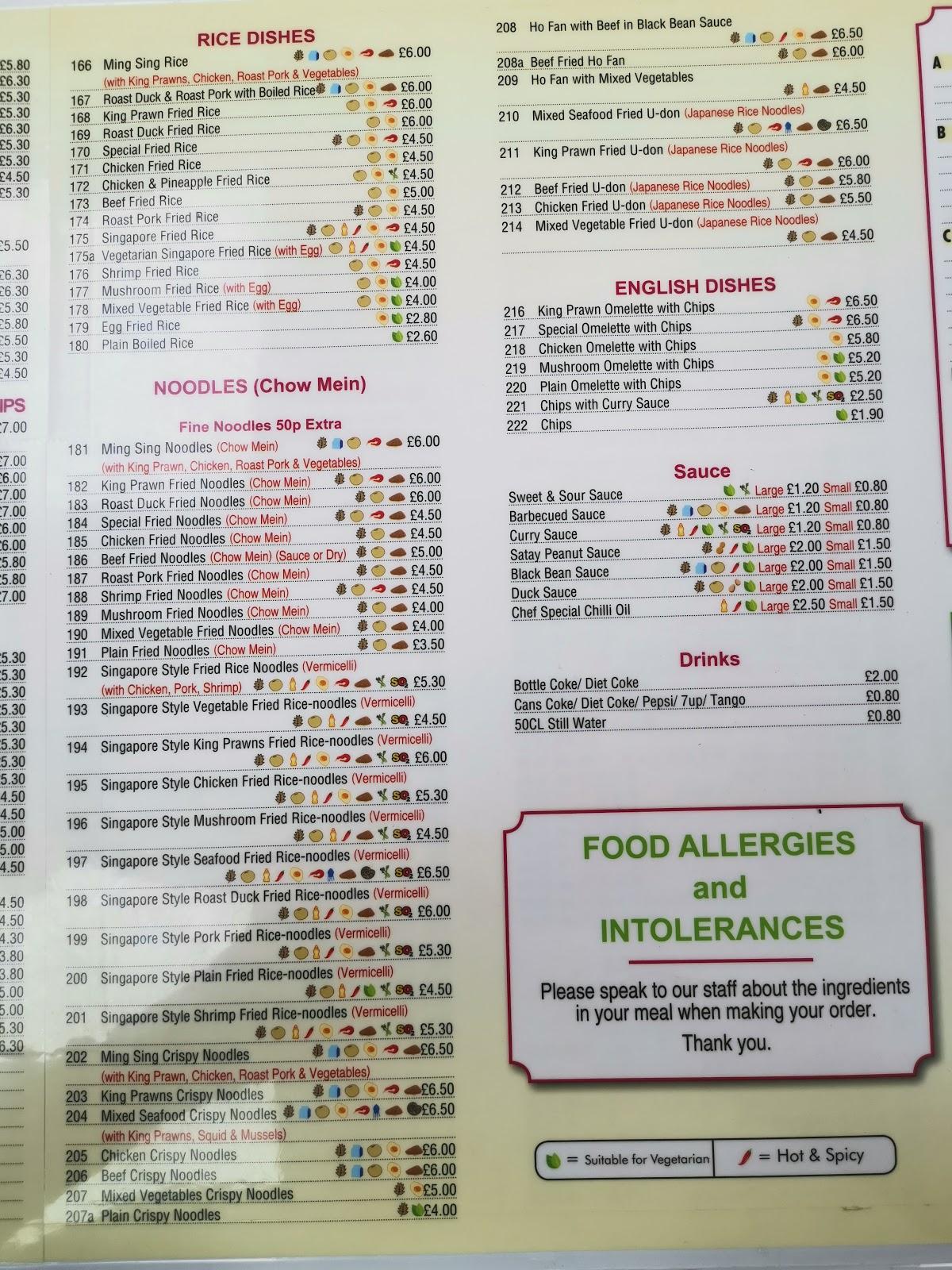 Menu at Ming Sing Chinese Takeaway fast food, Harrow, 122 Pinner Rd