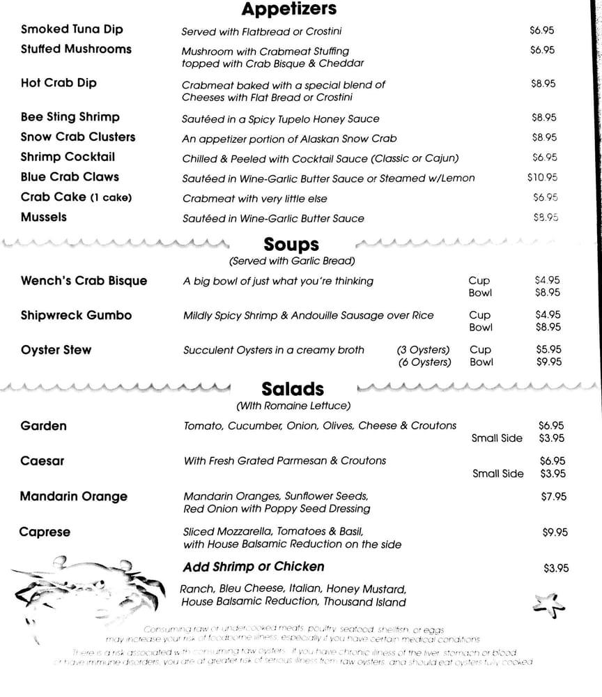 Menu at Shipwreck Raw Bar, Mexico Beach