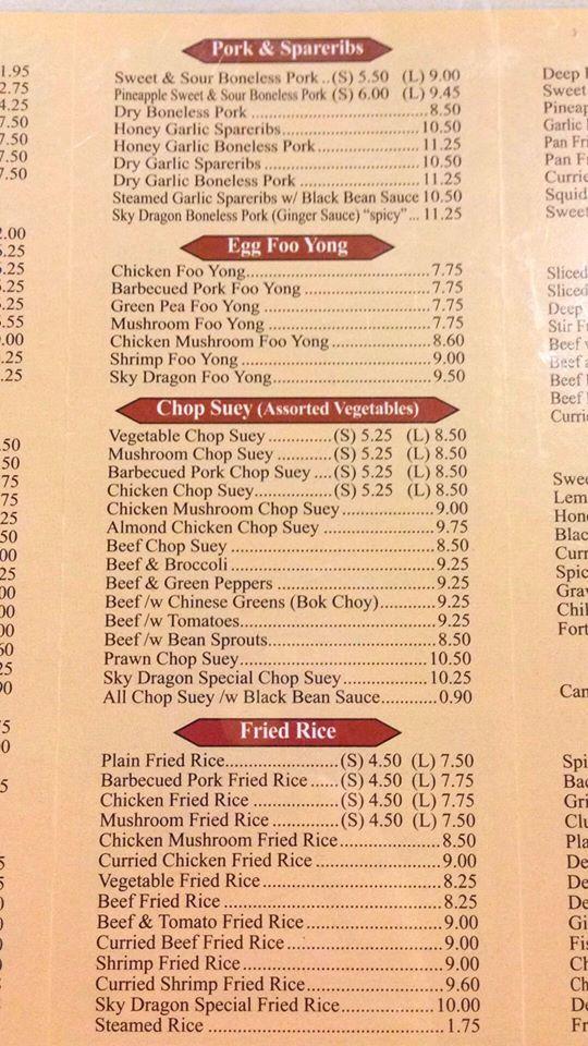 Menu at Sky Dragon Restaurant, Port Coquitlam