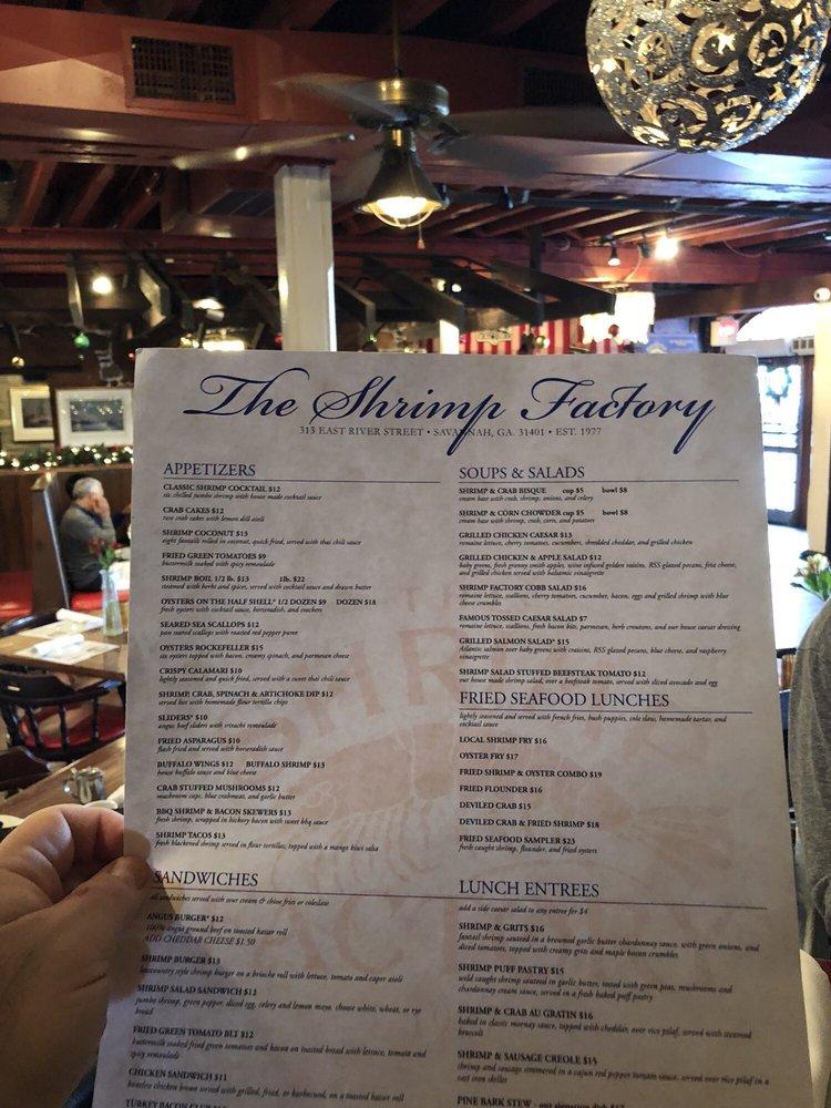 Menu at The Shrimp Factory restaurant, Savannah