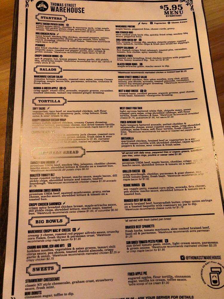 Menu at Thomas Street Warehouse pub & bar, Seattle