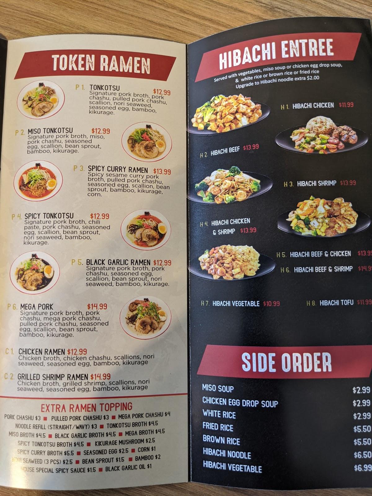 Menu at Token Ramen & Kung Fu Tea restaurant, Tampa, 401 S Dale Mabry Hwy