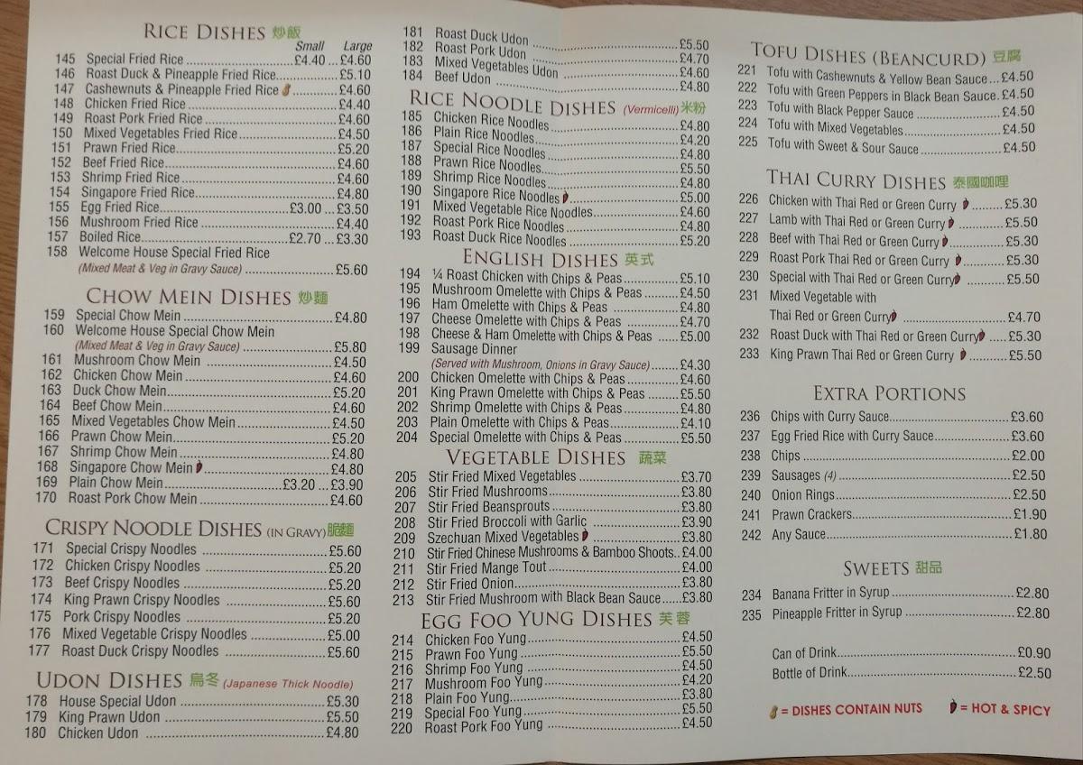 Menu at Welcome Chinese Take Away fast food, Clacton-on-Sea