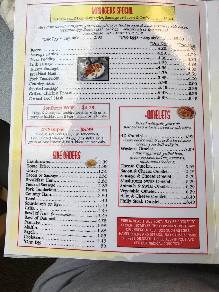 Menu at 42 Diner restaurant, Asheboro