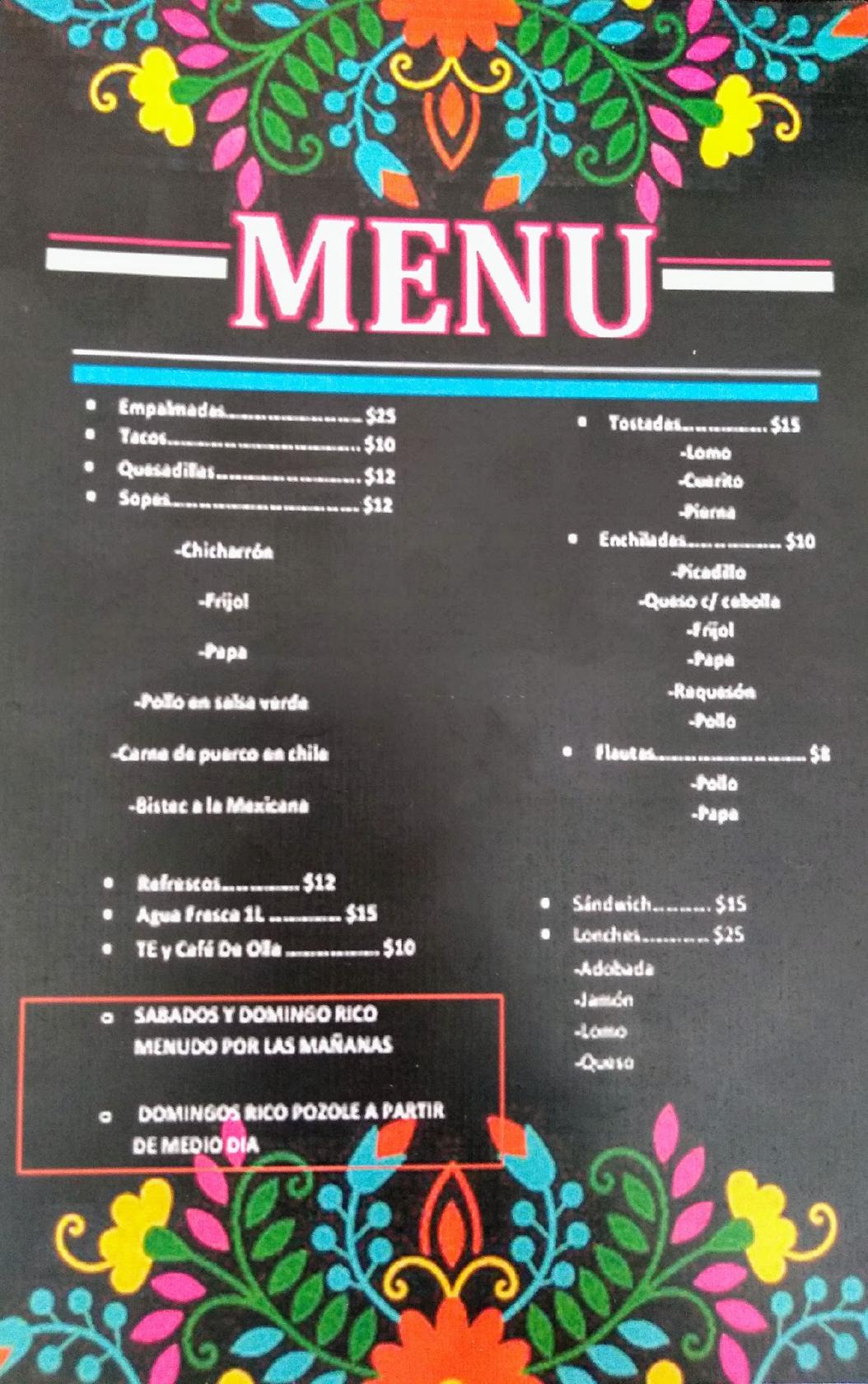 Menu at Antojitos Mexicanos Victoria restaurant, La Barca