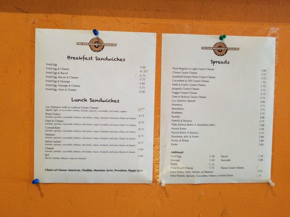 Menu at Bagelry, San Francisco