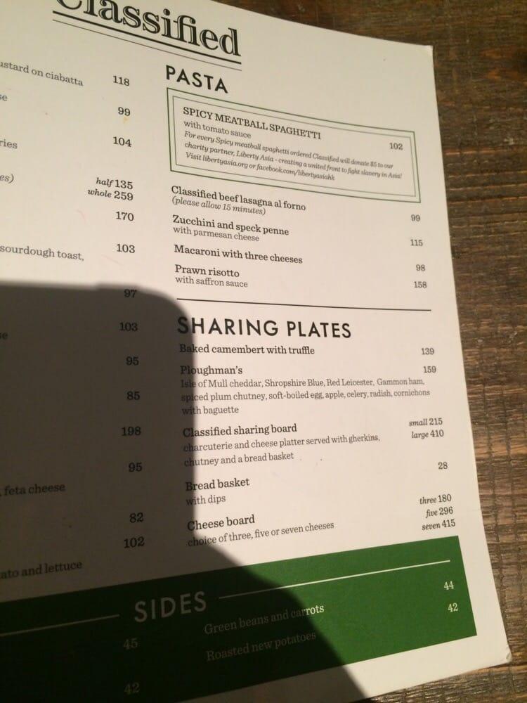 Menu at Classified Stanley restaurant, Hong Kong, G08A