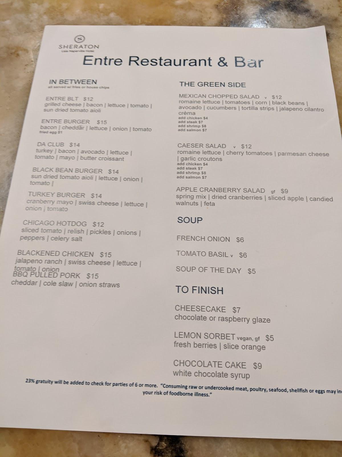 Menu at Entre Restaurant & Bar, Lisle