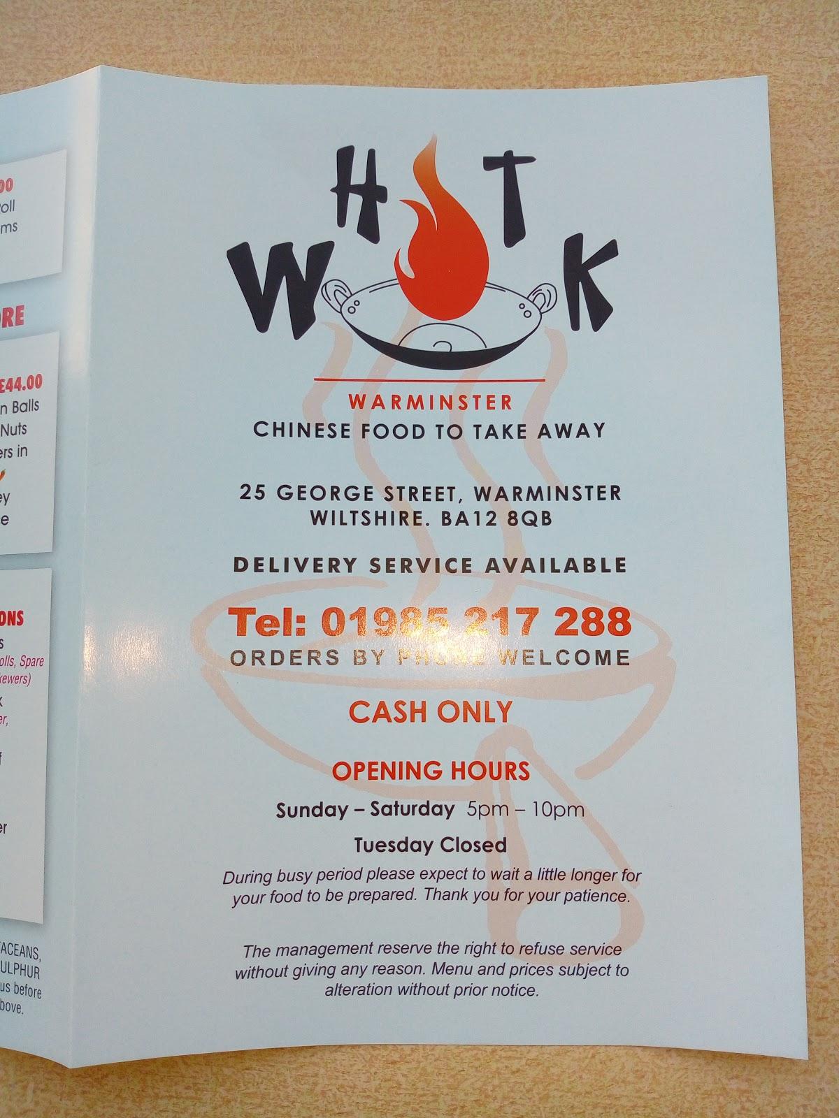 Menu at Hot Wok fast food, Warminster