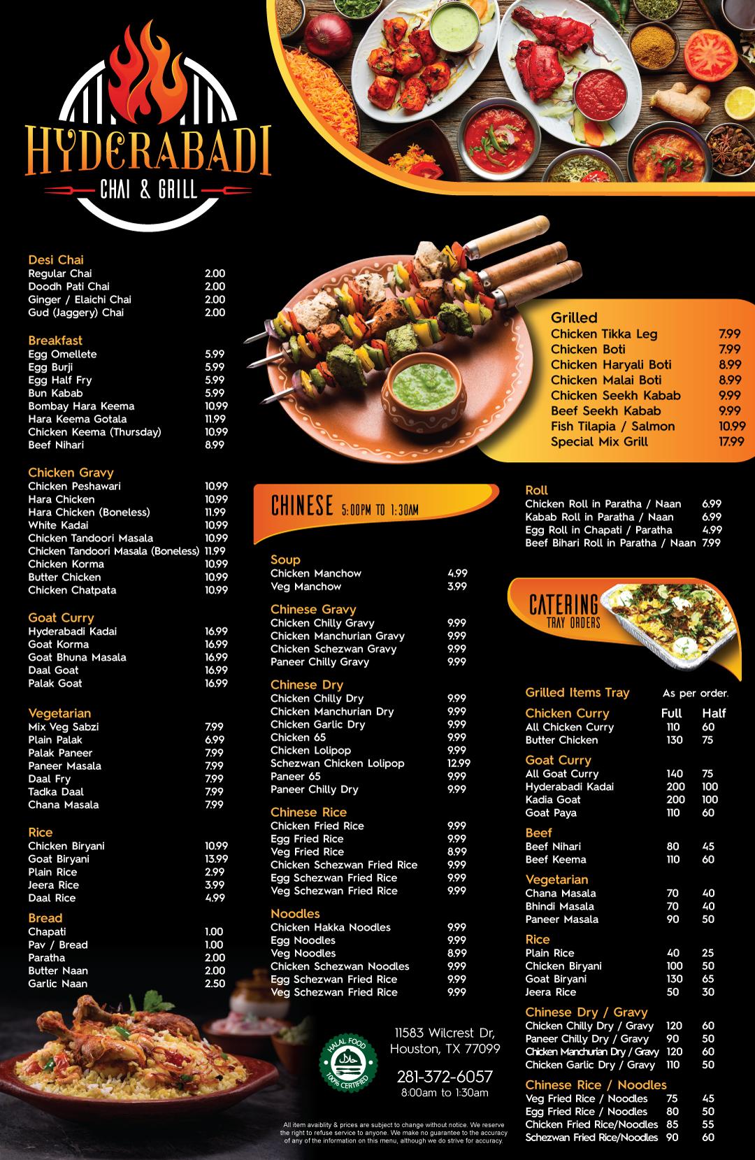 Menu at Hyderabadi Chai &Grill restaurant, Houston