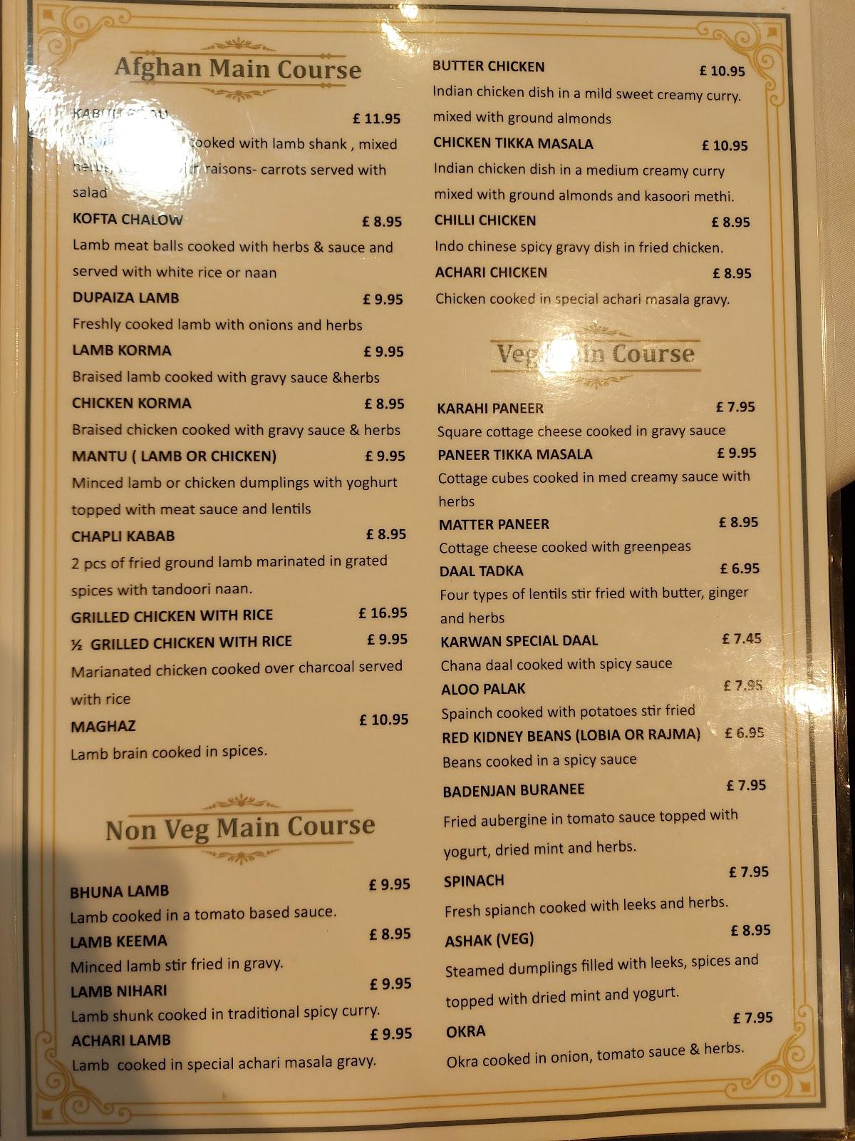 Menu at Karwan Restaurant, Southall