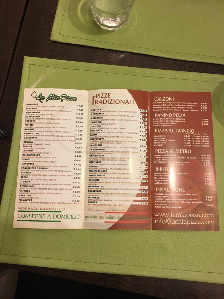 Menu da La Mia Pizza pizzeria, Lainate