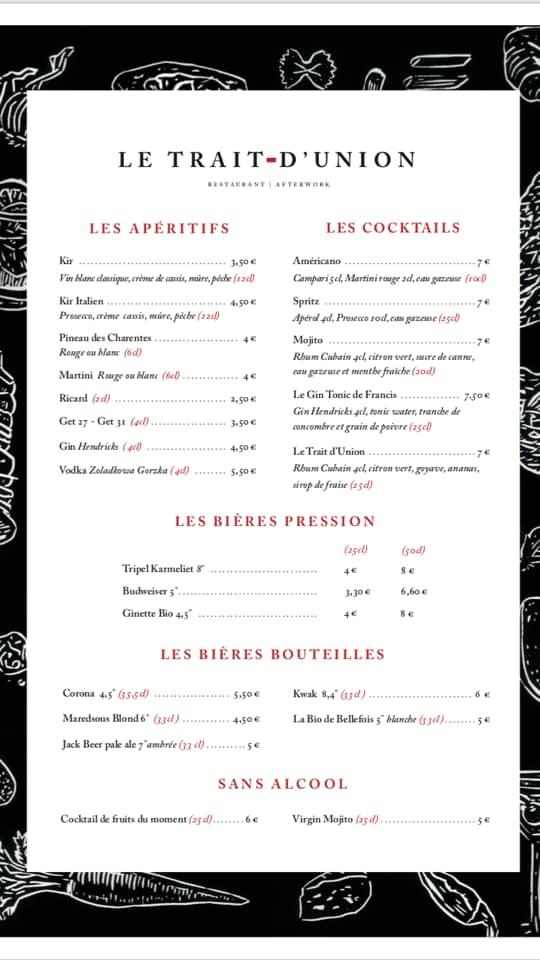 Menu au Le Trait d'Union Poitiers restaurant, Poitiers