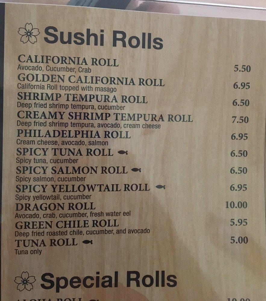 Menu at Little Kyoto restaurant, Hayden