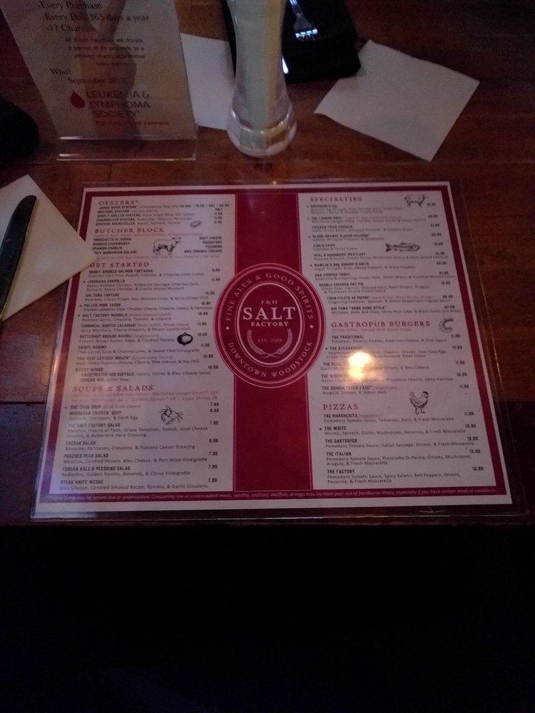 Menu at Salt Factory Pub, Woodstock