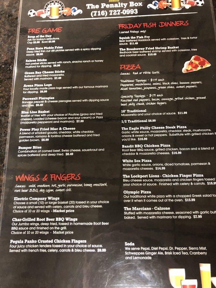 Menu at The Penalty Box pizzeria, Lockport