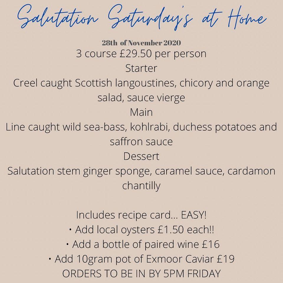 Menu at The Salutation Inn restaurant, Exeter