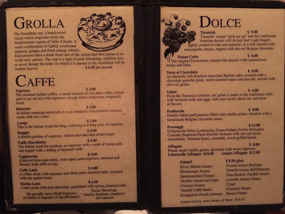 Menu at Trattoria Delia pub & bar, Burlington