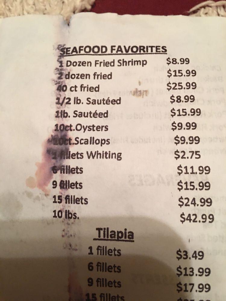 Menu at Williams Seafood restaurant, Walterboro