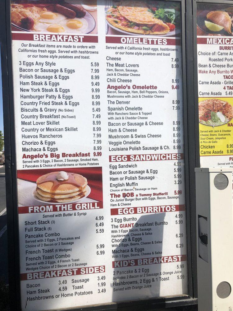 Menu at Angelo's Burgers restaurant, Moreno Valley