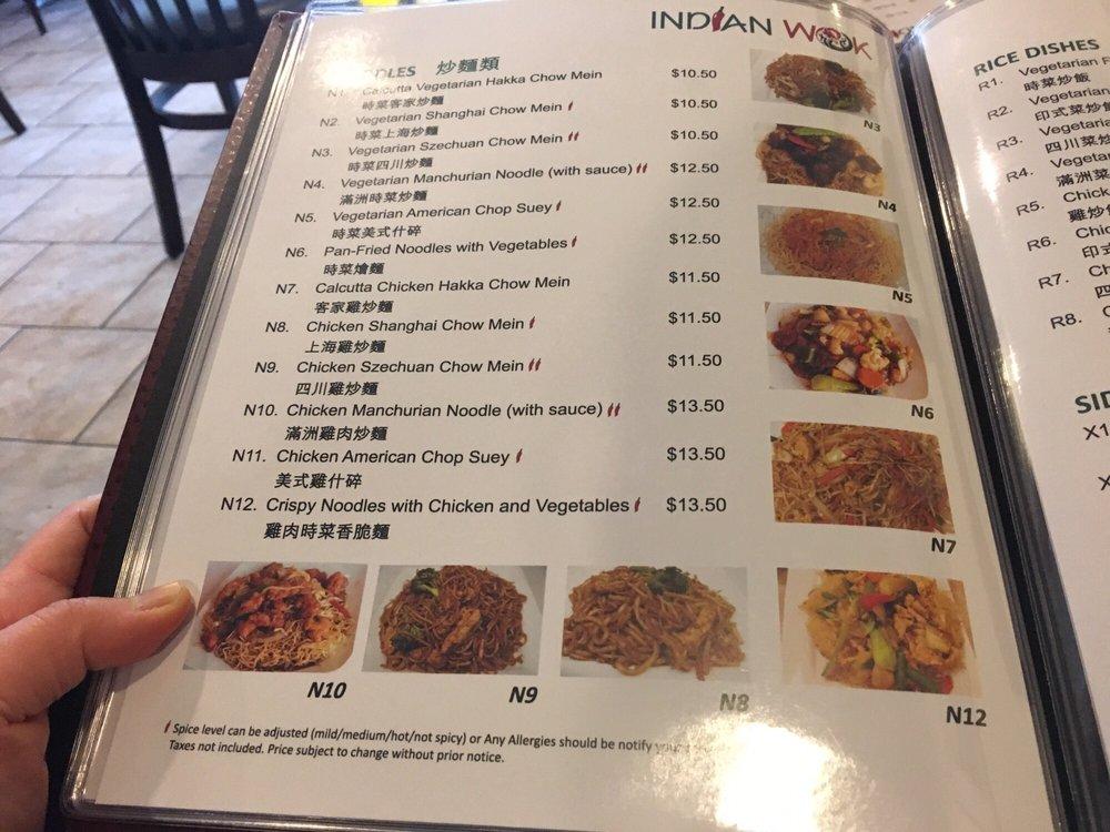 Menu at Indian Wok restaurant, Burnaby