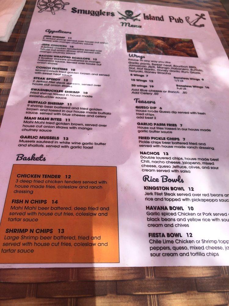 Menu at Smugglers Island Pub, Palm Harbor