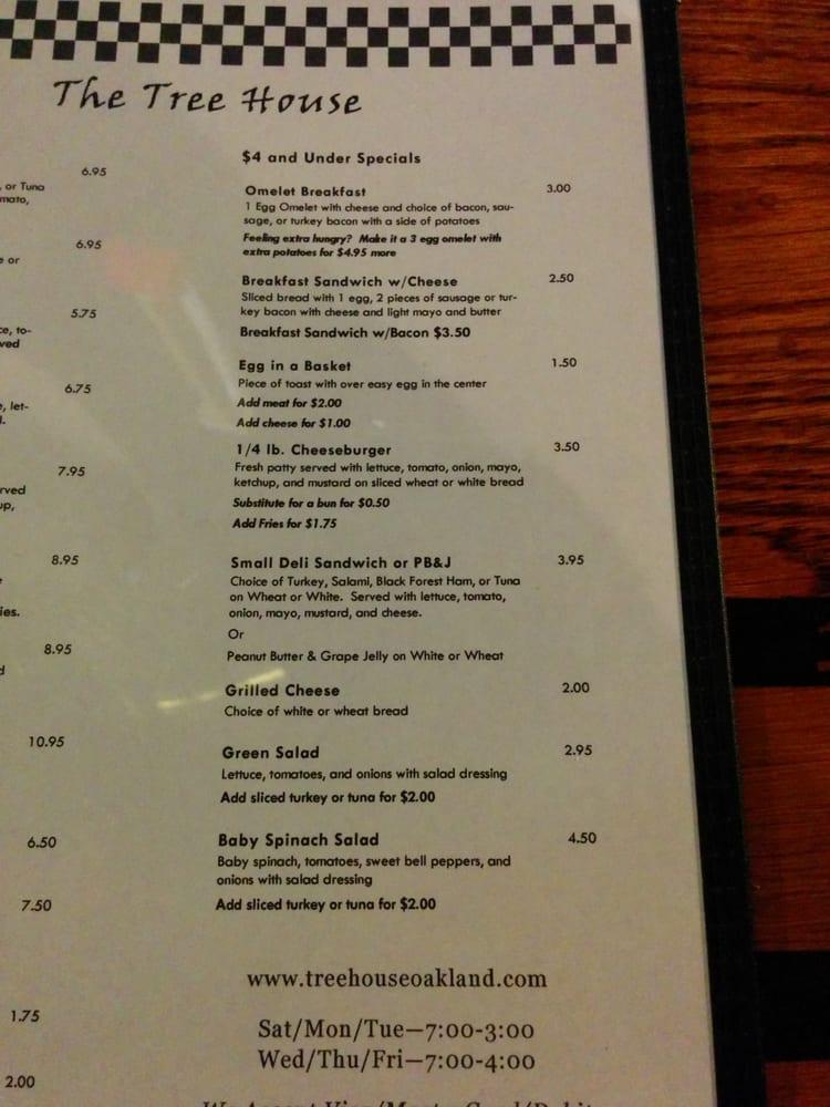 Menu at The Tree House restaurant, Hayward