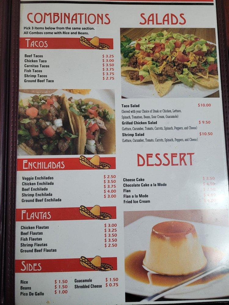 Menu at Alejandro's restaurant, Brooksville