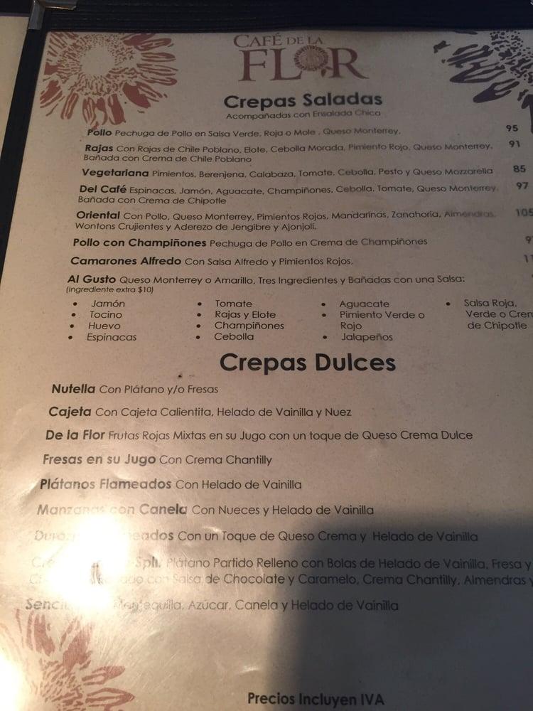 Carta de Café de la Flor, Tijuana, local E-01