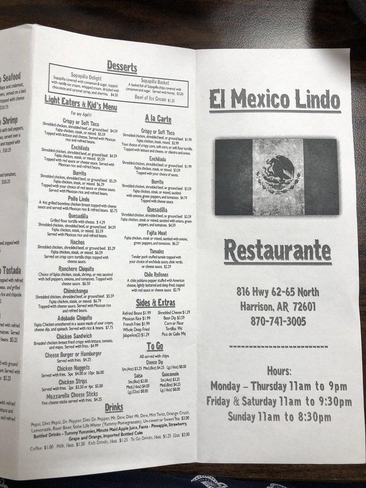 Menu at El Mexico Lindo Restaurante, Harrison
