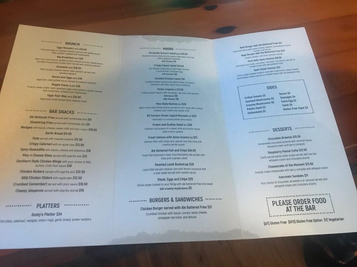 Menu at Jack Dusty's Ale House pub & bar, Tauranga