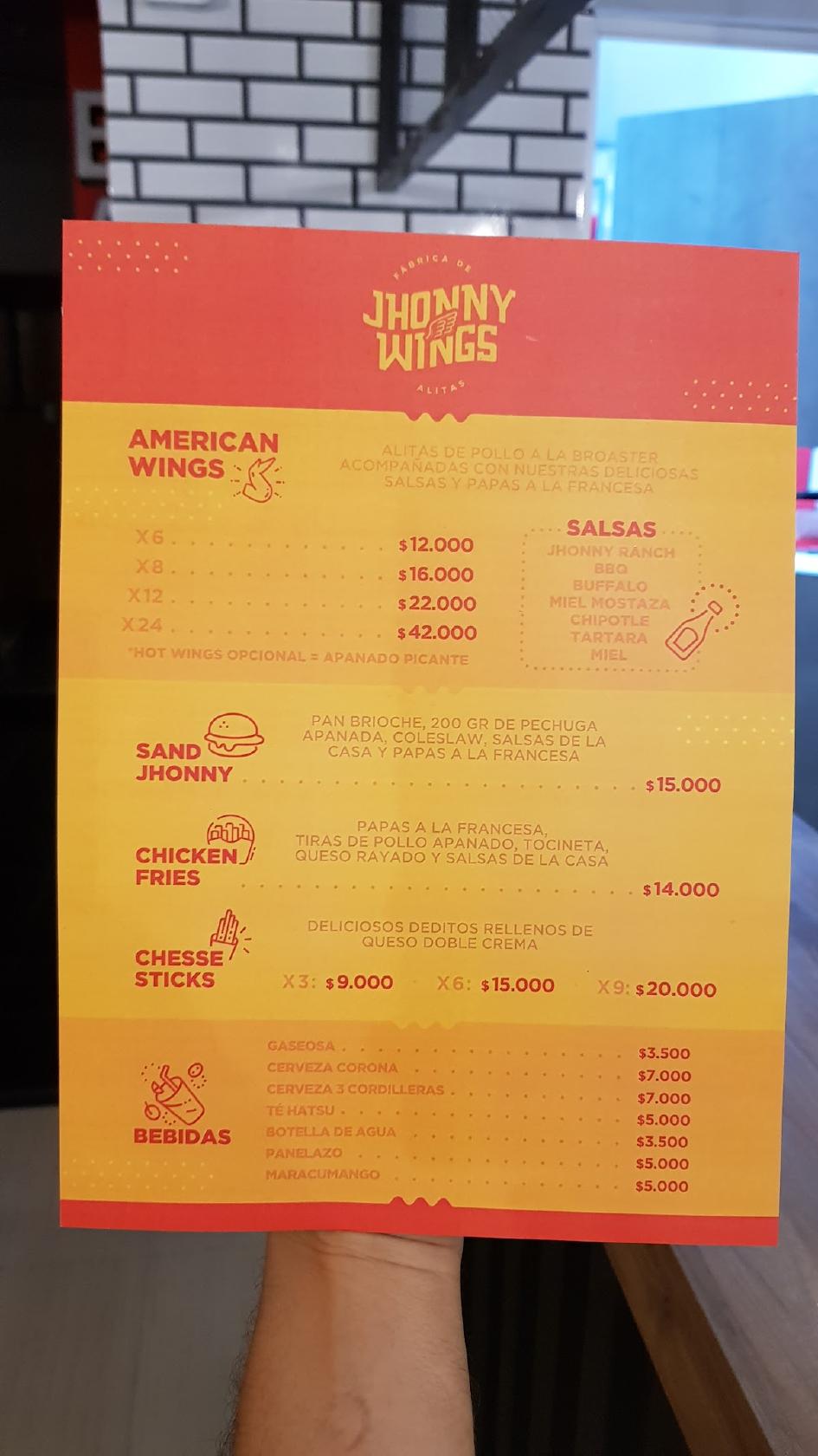 Carta del restaurante Jhonny Wings, Bucaramanga
