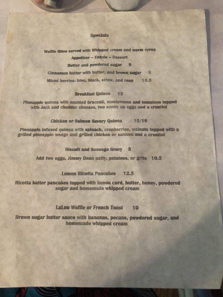Menu at LaLou restaurant, Mandeville