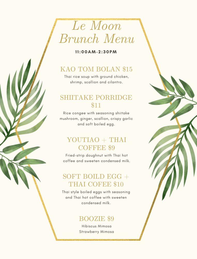Menu at Le Moon Thai Eatery restaurant, San Francisco
