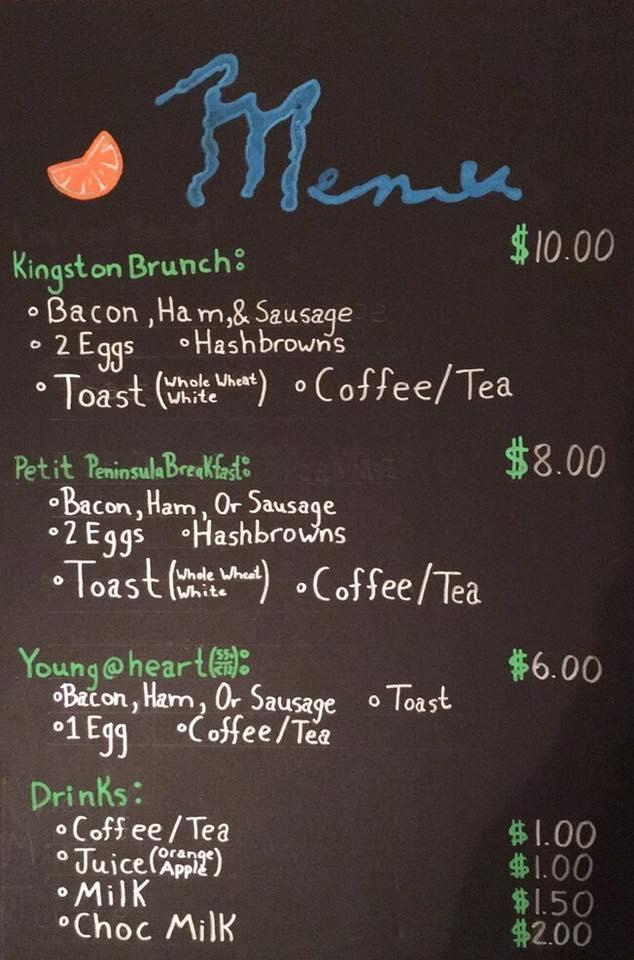 Menu at Petit Peninsula Cafe, Canada