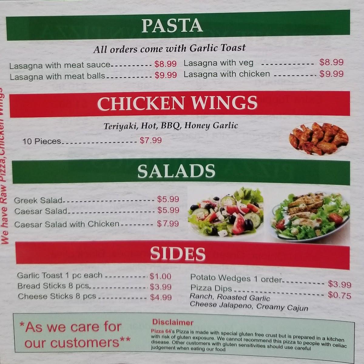 Menu at Pizza 64 pizzeria, Mission