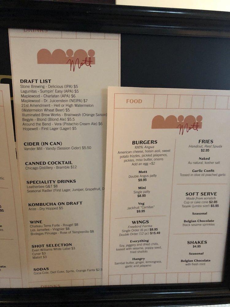 Menu at Mini Mott fast food, Chicago, W Logan Blvd