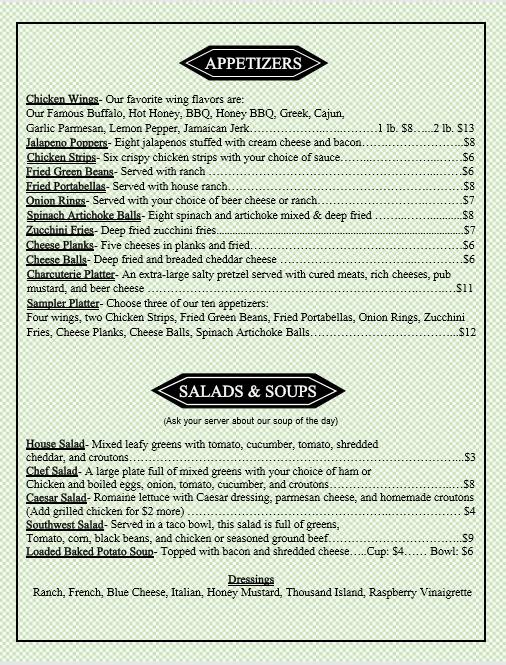 Menu at Shamrock Bar and Grill, Bonne Terre, Vo-Tec Rd