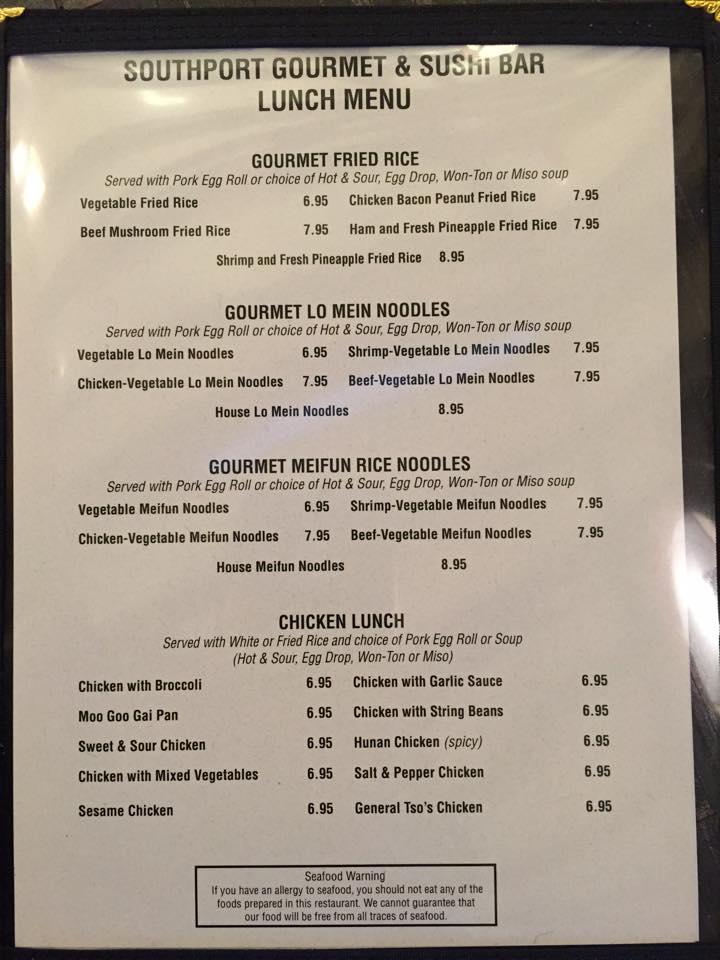 Menu at Southport Gourmet and Sushi Bar, Southport