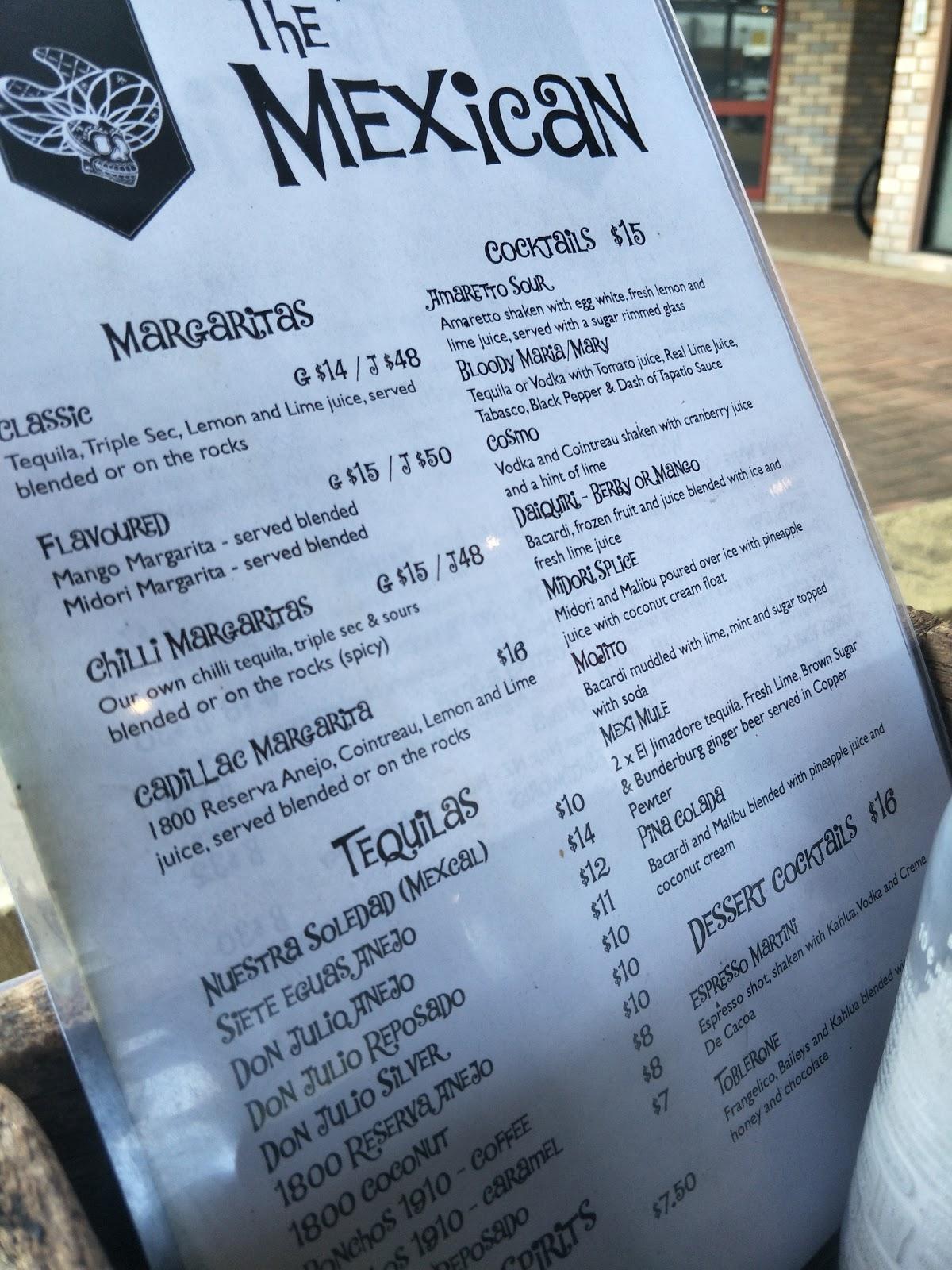 Menu at ThE MEXiCaN restaurant, Yamba