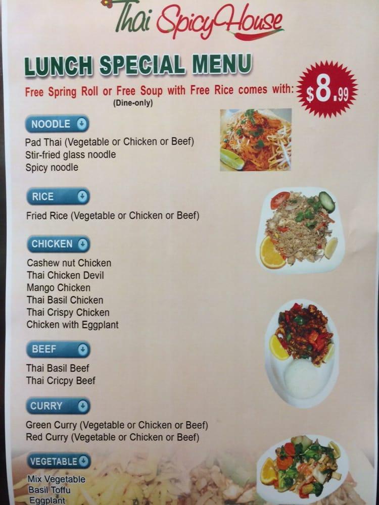 Menu at Thai Spicy House restaurant, Toronto, 517 Mt Pleasant Rd
